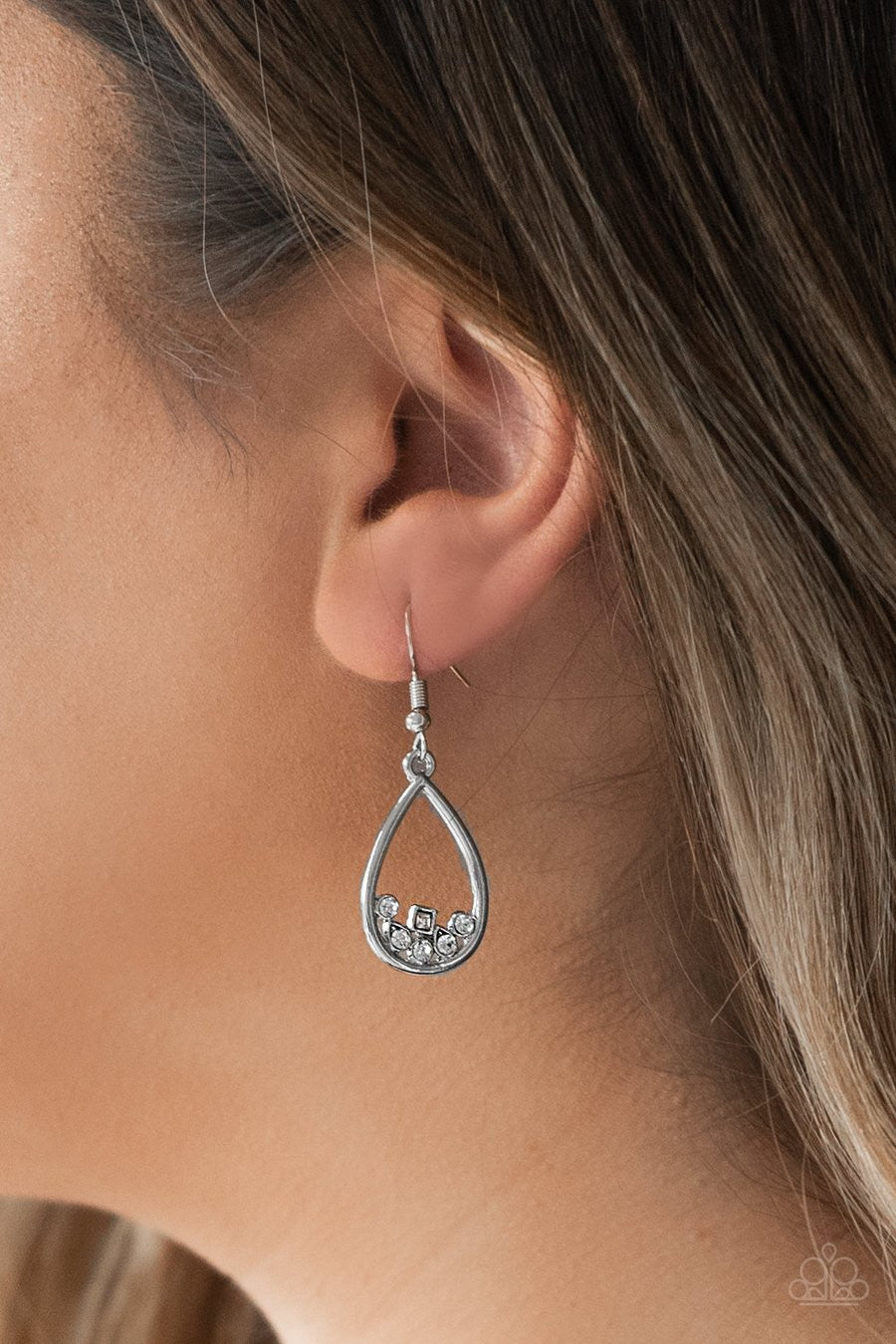 Paparazzi Raindrop Radiance - White Rhinestones - Teardrop Earrings ...
