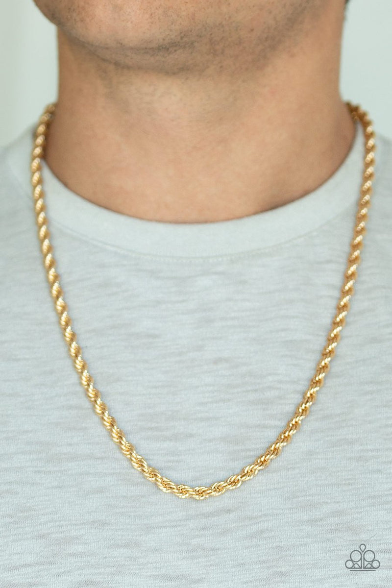 Paparazzi Double Dribble - Gold - Thick Rope Chain Necklace - Men's Co ...