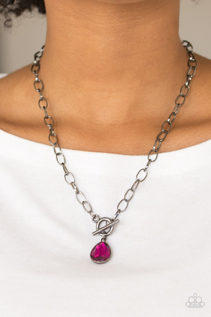 Paparazzi So Sorority - Pink - Teardrop Gem - Toggle Closure Necklace ...